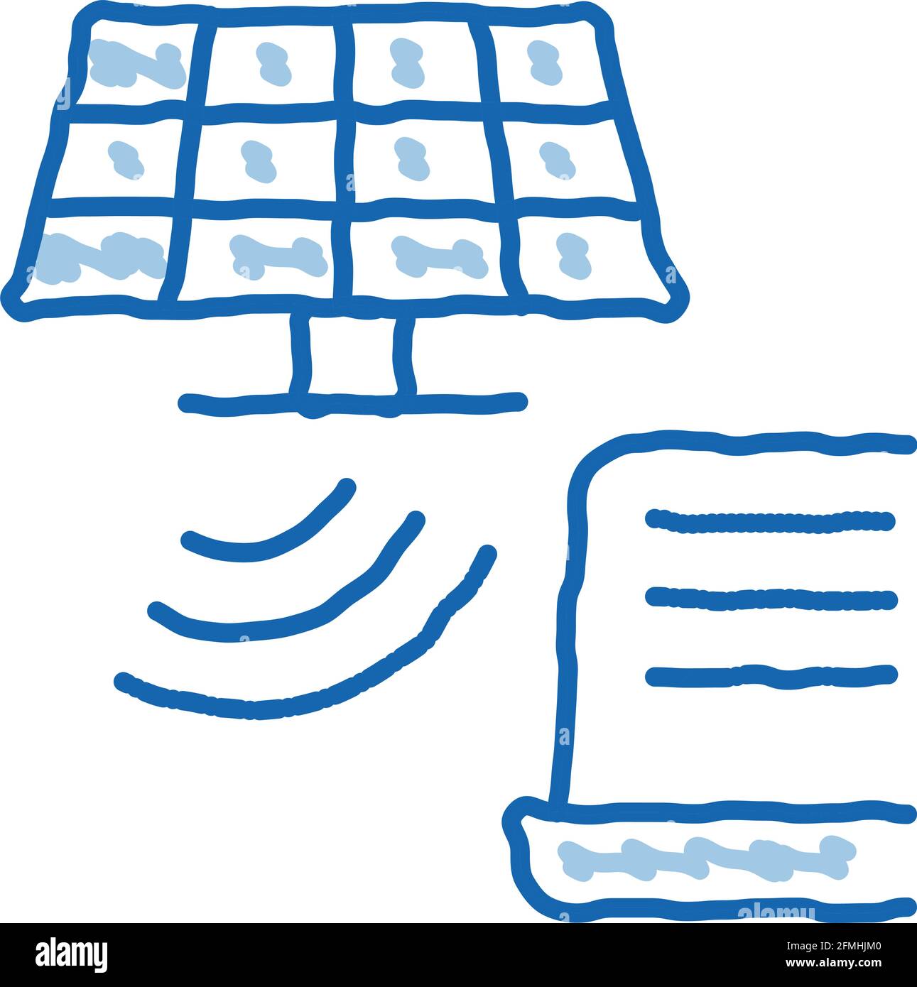 solar signal transmission to computer doodle icon hand drawn ...