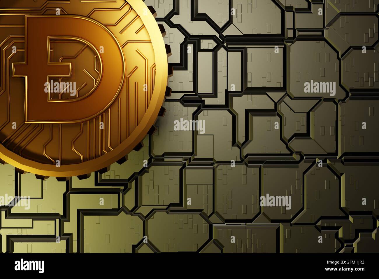 Dogecoin on a hard surface motherboard background. Doge crypto currency ...