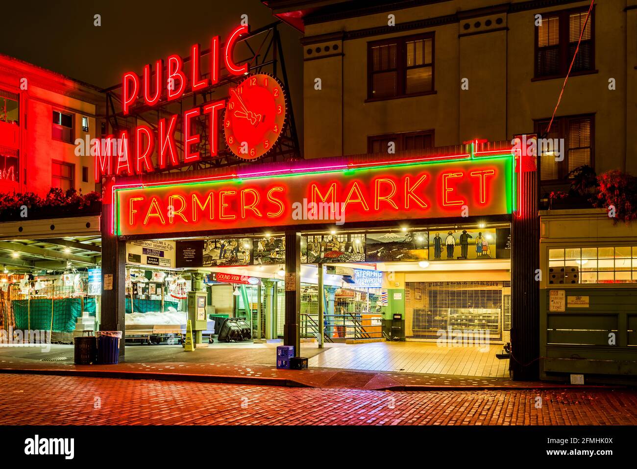 Seattle - July 18, 2016; Entrance to the famous Pike Place Market in ...