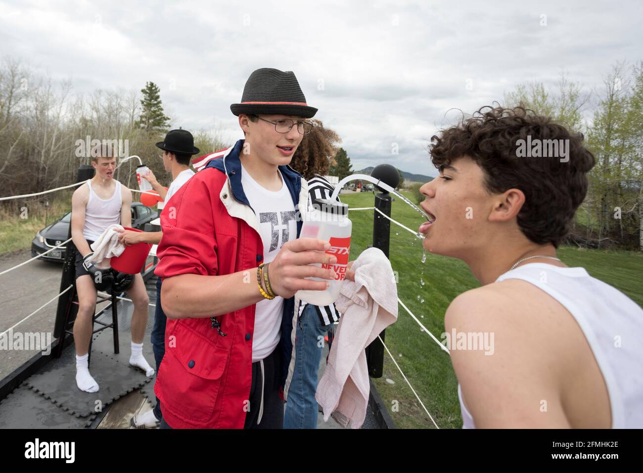 Capital High School students take part in a boxing demonstration as ...