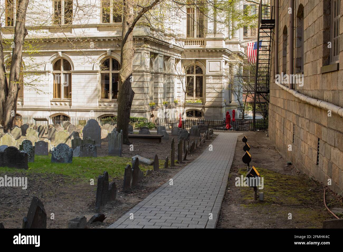 Historic graveyard on Tremont Street in Boston.Established in 1630 it ...