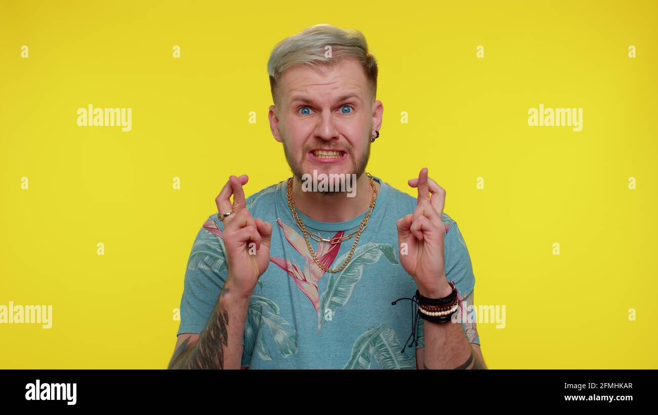 Man wish for good luck and becoming surprised about sudden dream come ...