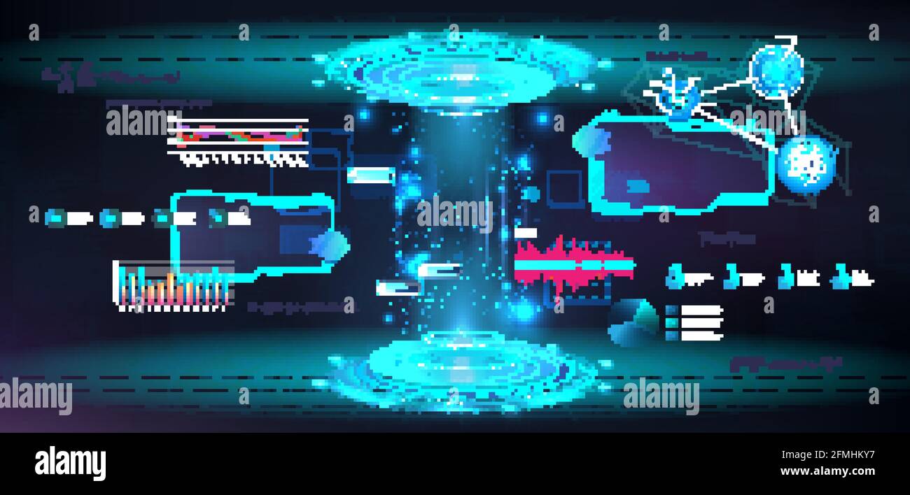 Futuristic circle 3D lab with HUD elements interface UI, GUI, Web ...