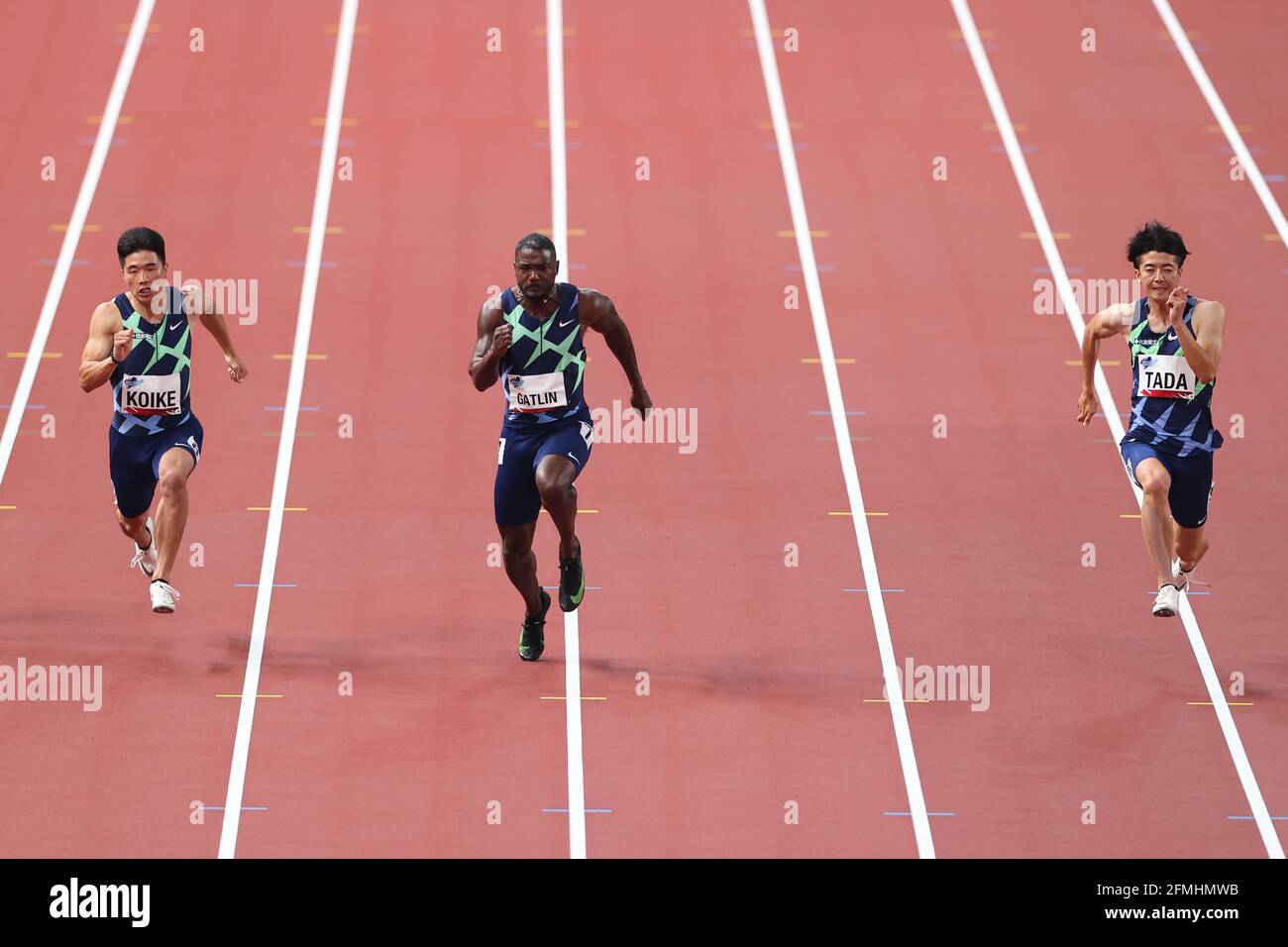 Tokyo, Japan. 9th May, 2021. (L-R) Yuki Koike, Justin Gatlin (USA ...