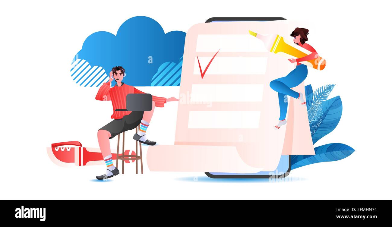 businesspeople completing checklist business organization achievements of goal time management ...