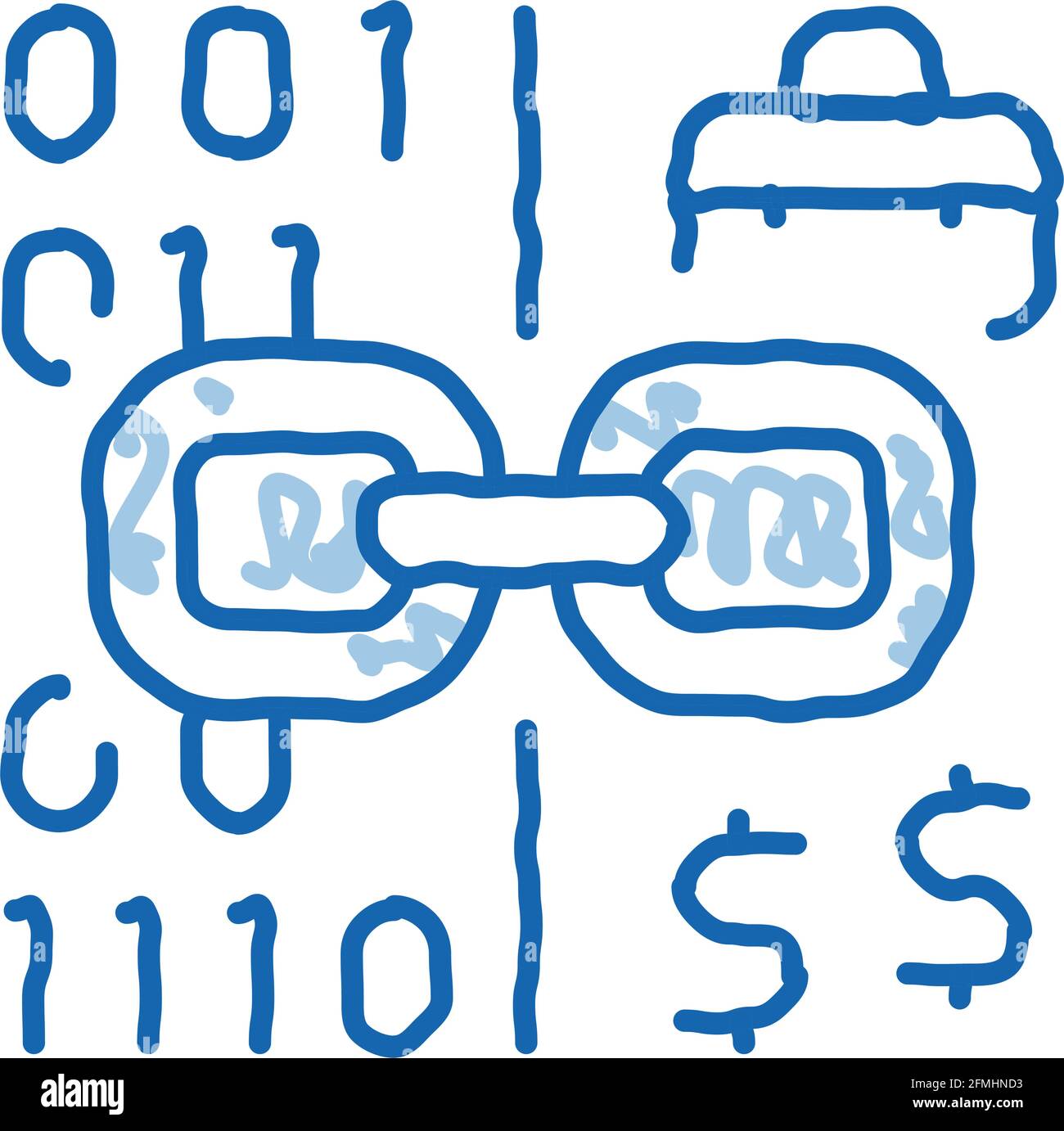 linking binary code to money doodle icon hand drawn illustration Stock ...