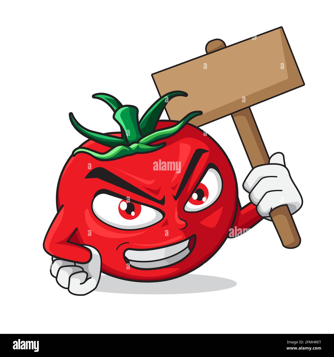 Angry tomato character holding wooden sign board illustration Stock ...