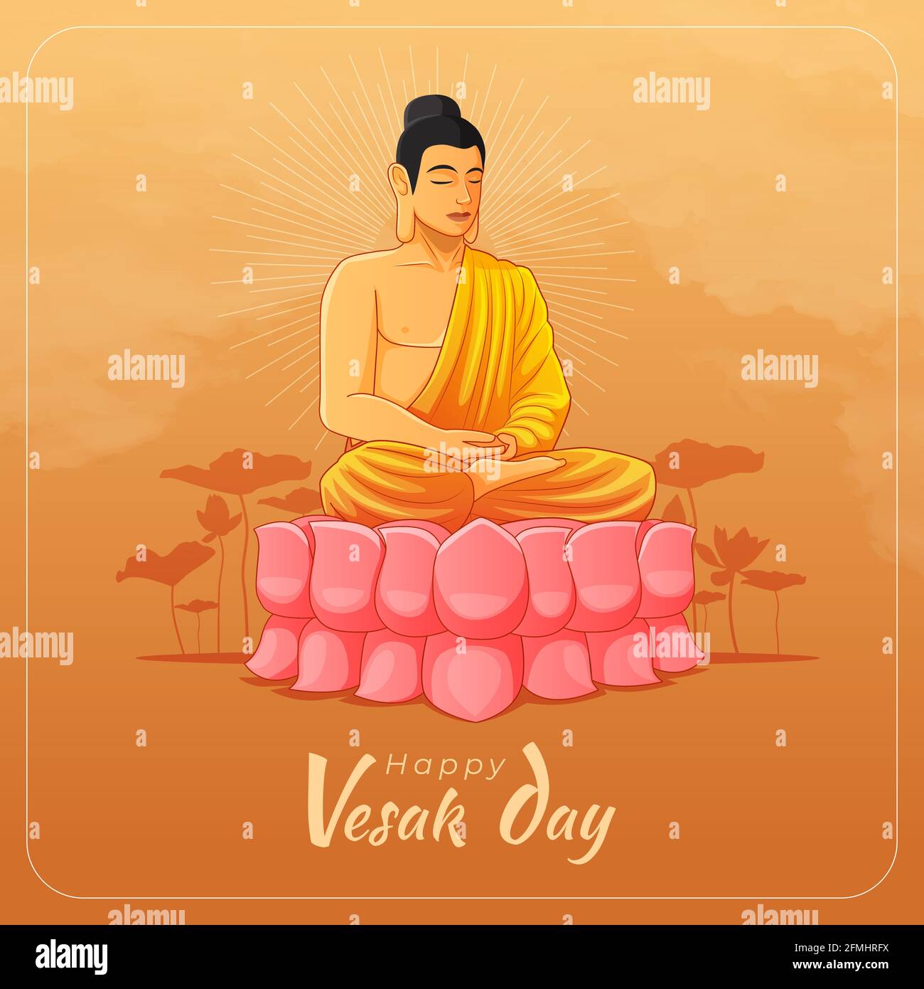 Happy Vesak day greeting card with meditating buddha Stock Vector Image ...