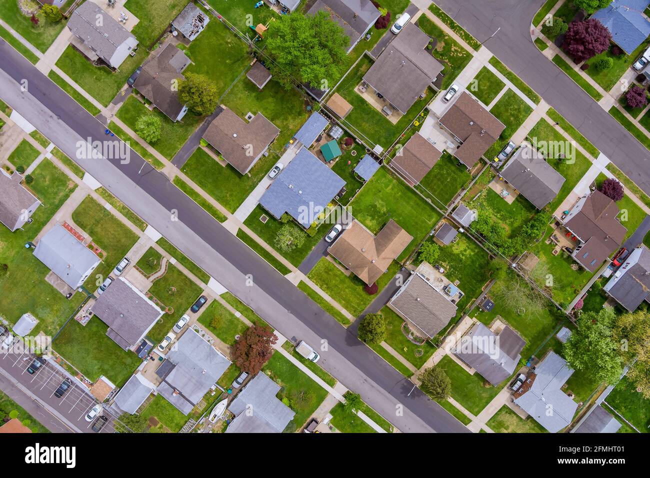 Aerial view of residential quarters at beautiful town urban landscape ...