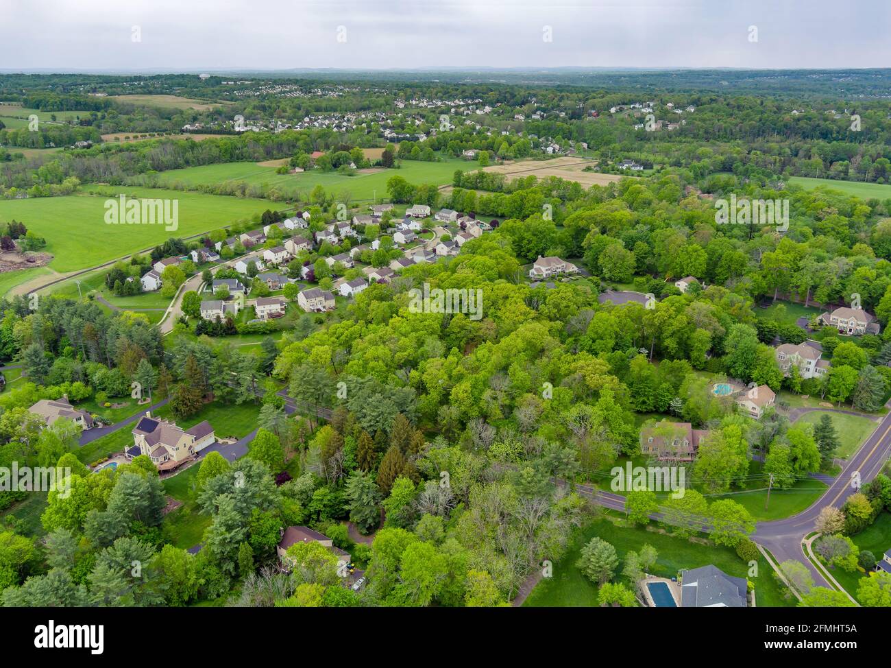 Aerial view of residential quarters at beautiful town urban landscape ...