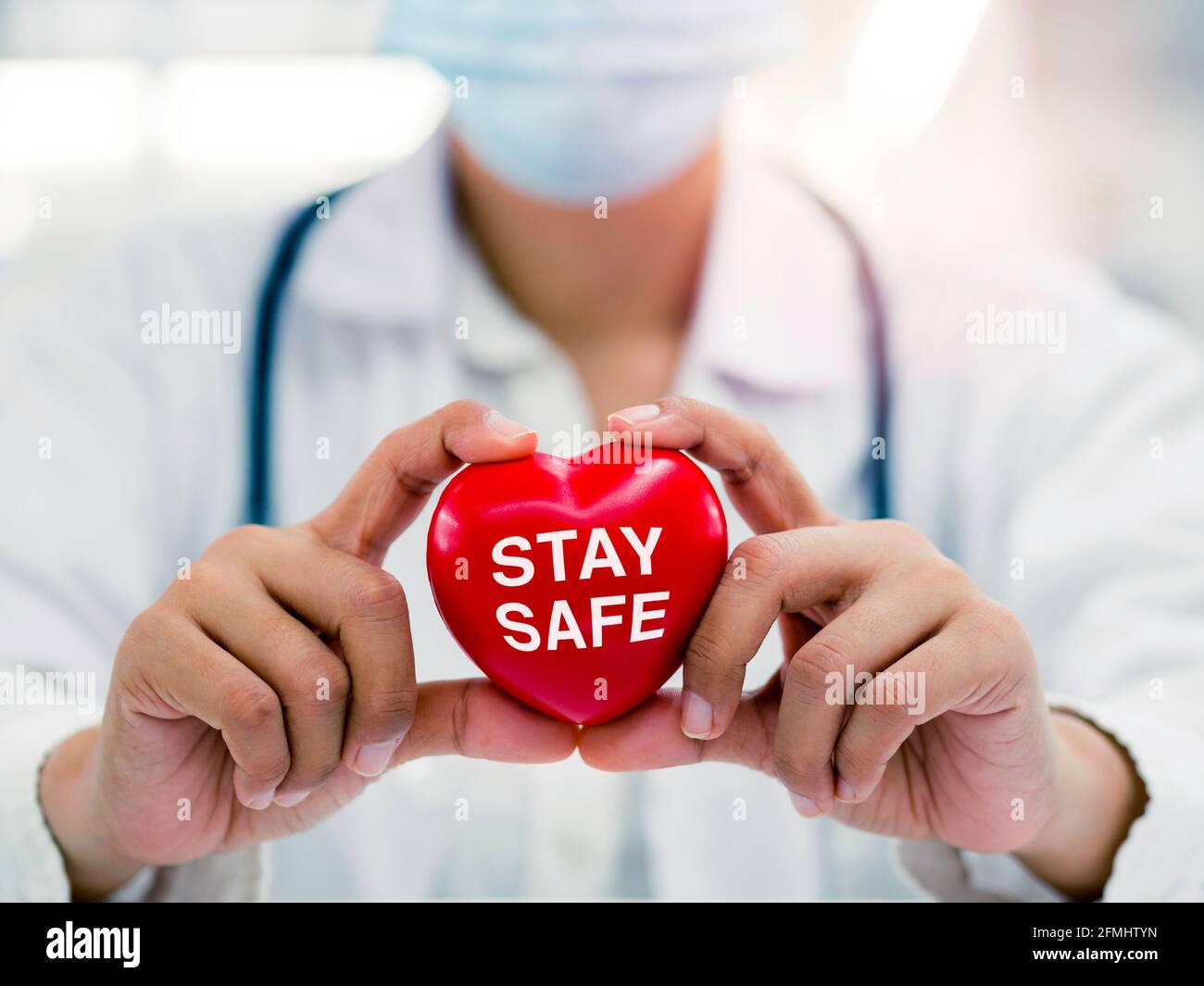 Stay Safe, healthcare and medicine concept. Close up of female doctor ...