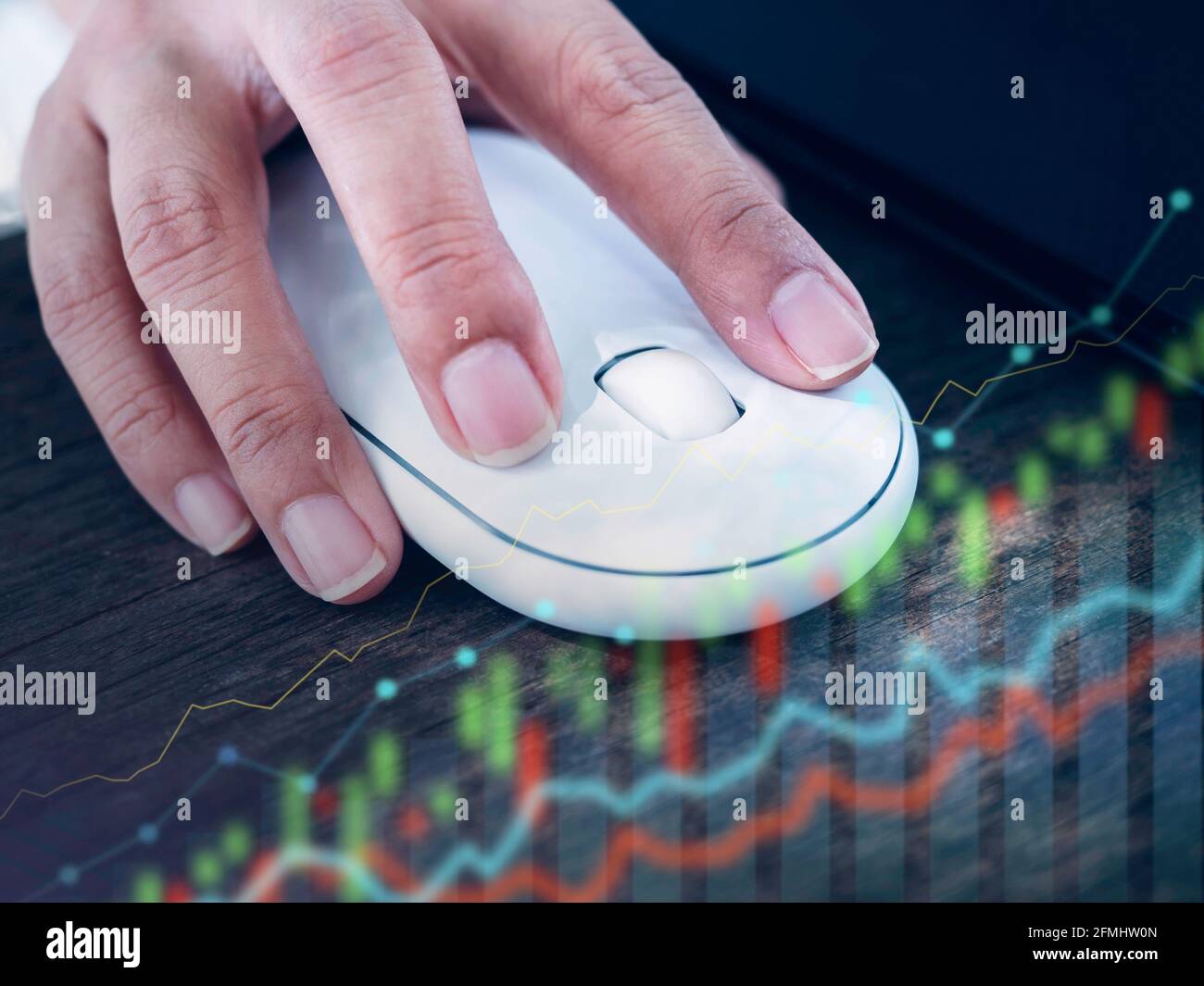 Stock trading market business technology concept. Close up finger ...