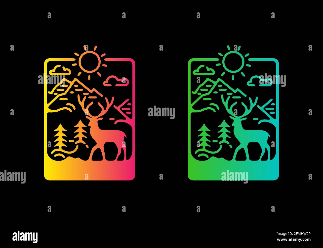 Colorful gradient color of deer in nature line art illustration design ...