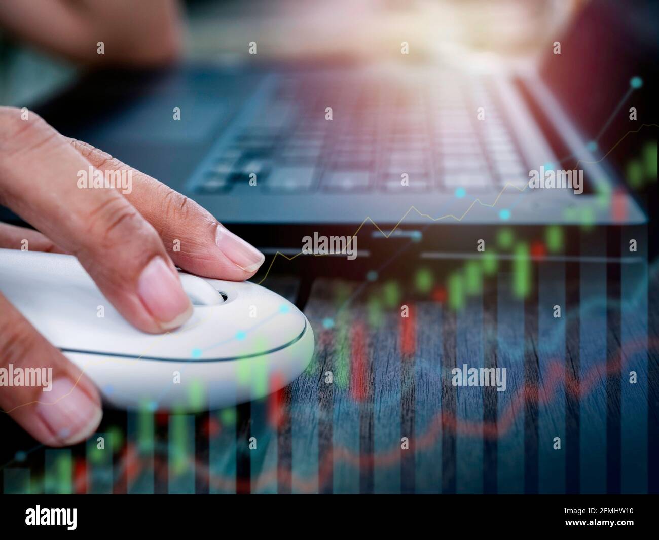 Stock trading market business technology concept. Close up finger ...