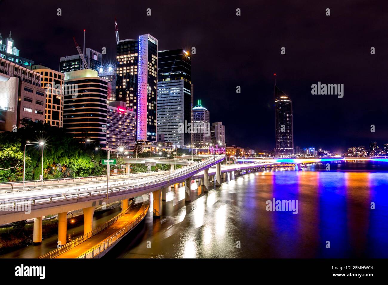 Brisbane City At Night Long Exposure with Riverside Expressway and ...