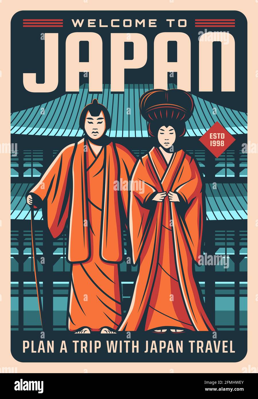 Japan travel poster, Japanese landmarks, culture and tradition, vector ...