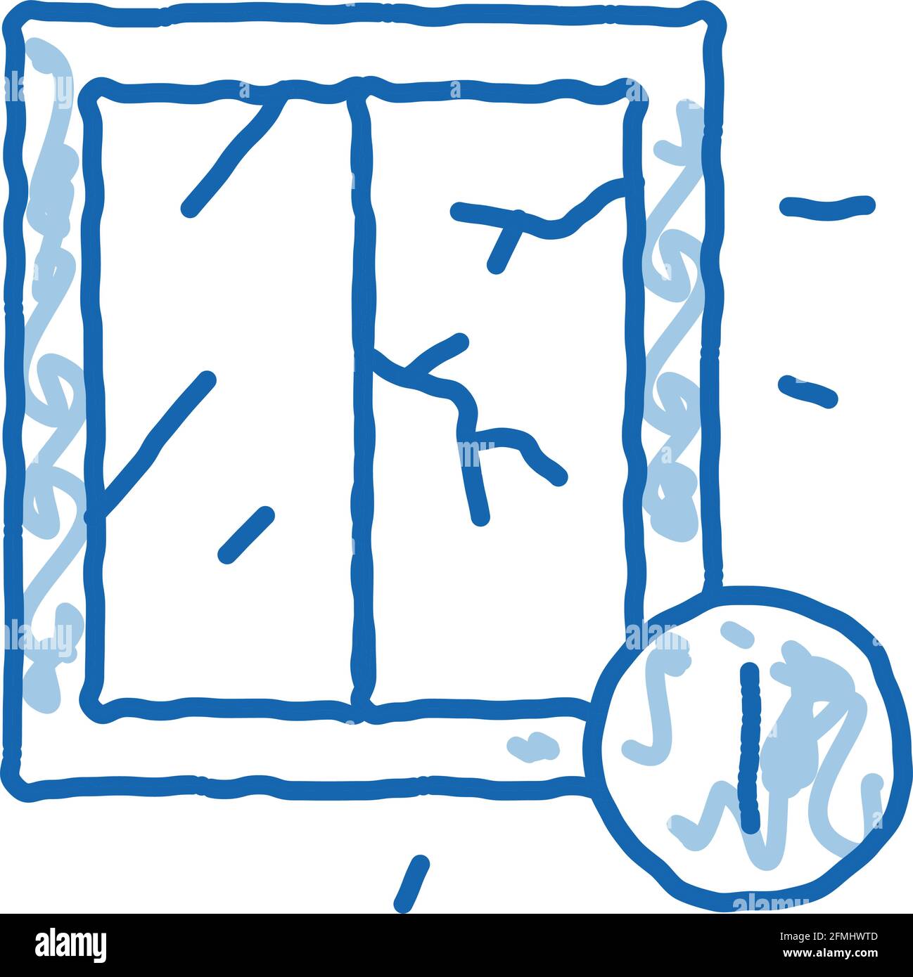cracked window because of ertnquake doodle icon hand drawn illustration ...