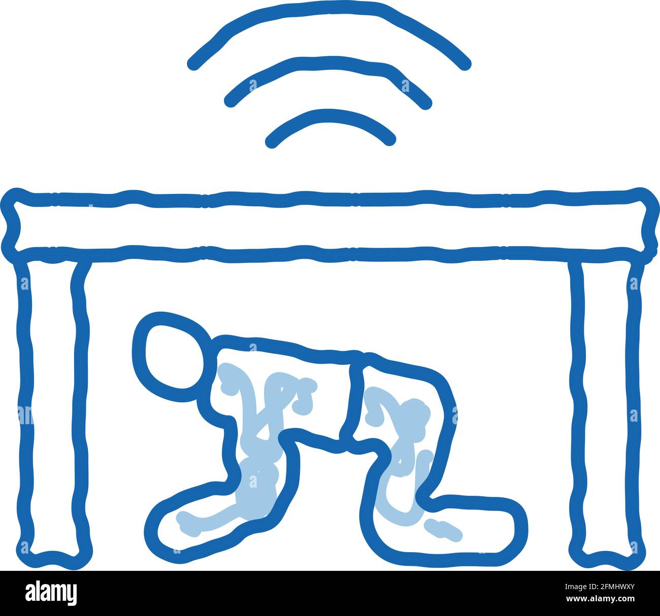 Protection Hide Human Under Table Doodle Icon Hand Drawn Illustration
