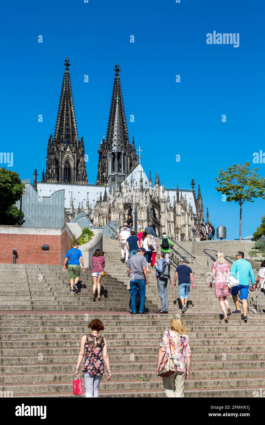Cologne, Germany - July 07, 2018: People on the stairs against the ...