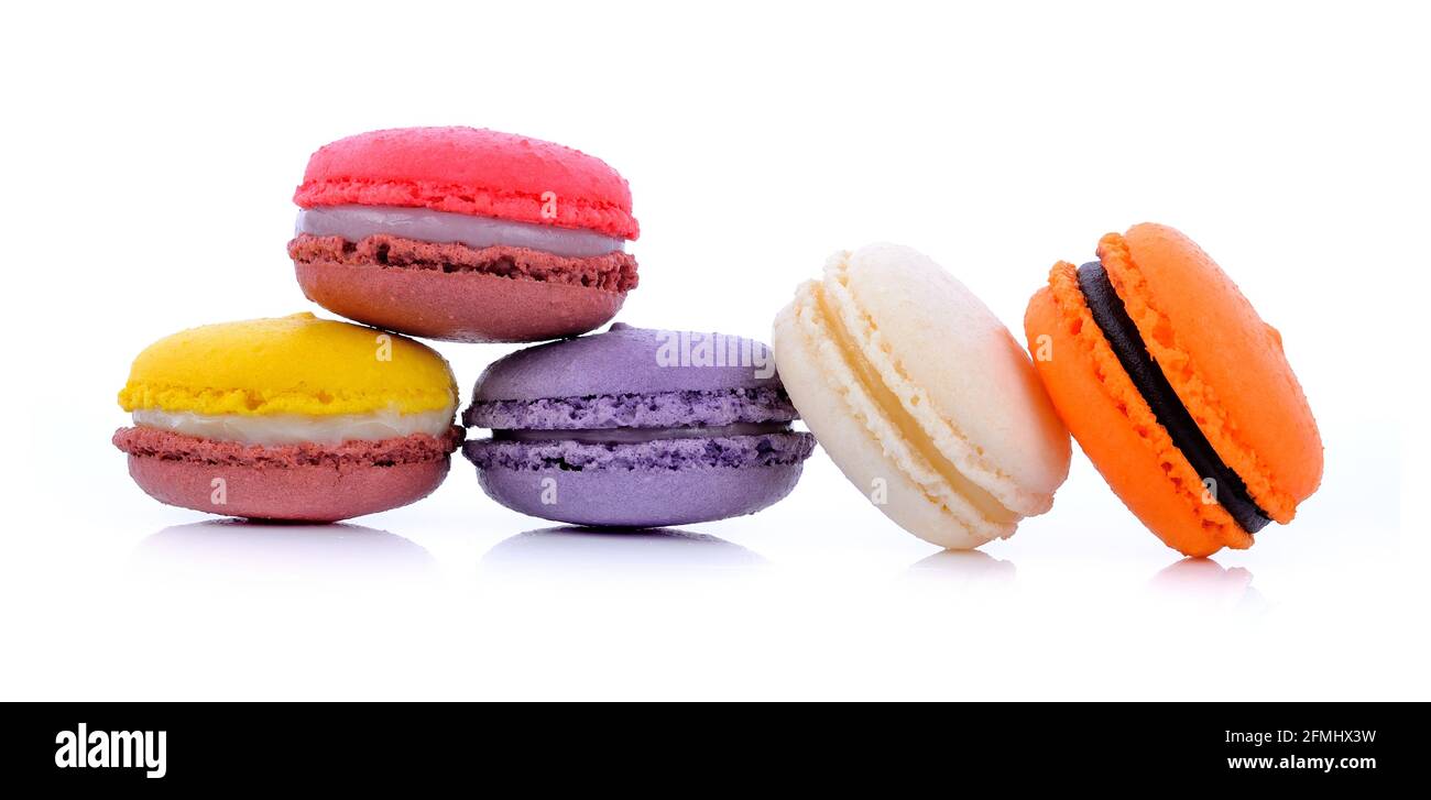 Sweet and colourful french macaron on white background Stock Photo - Alamy