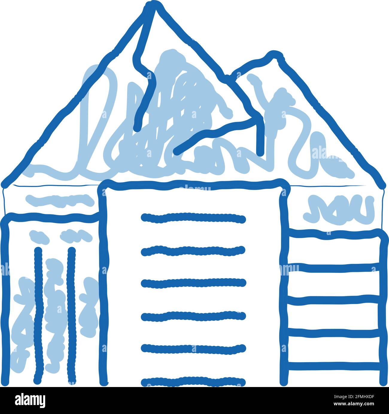 high-rise buildings among mountains doodle icon hand drawn illustration ...