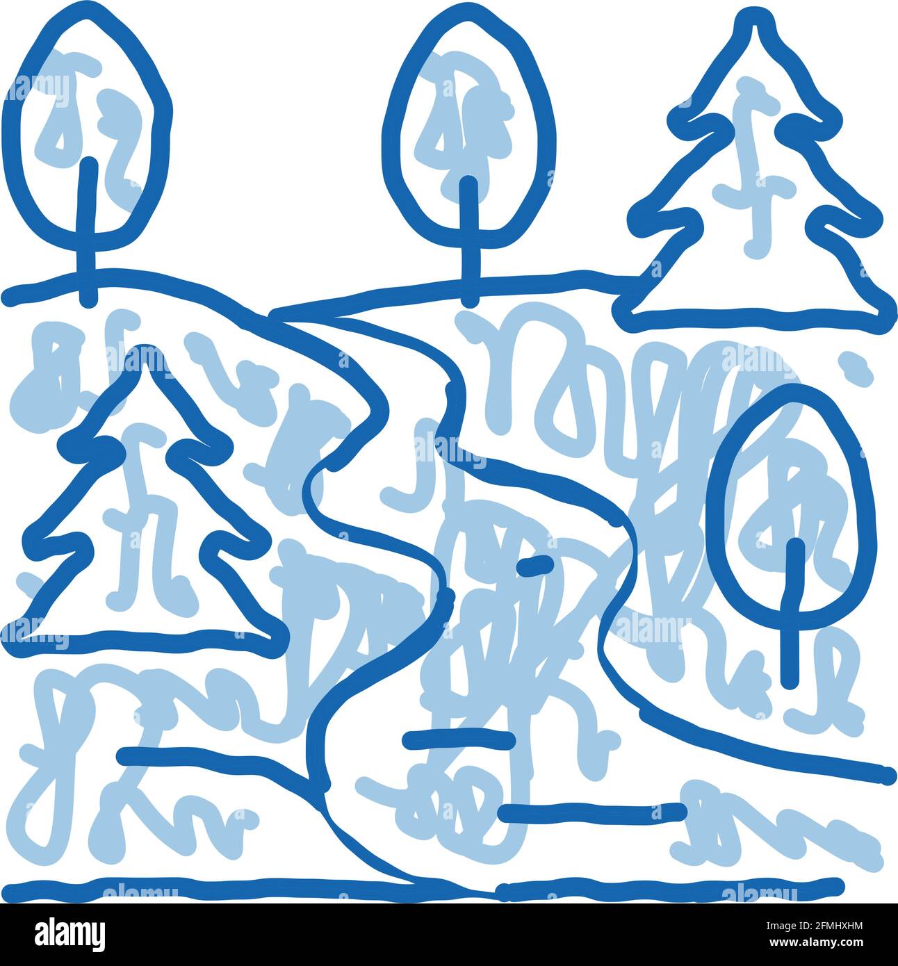 mountain and forest terrain doodle icon hand drawn illustration Stock ...