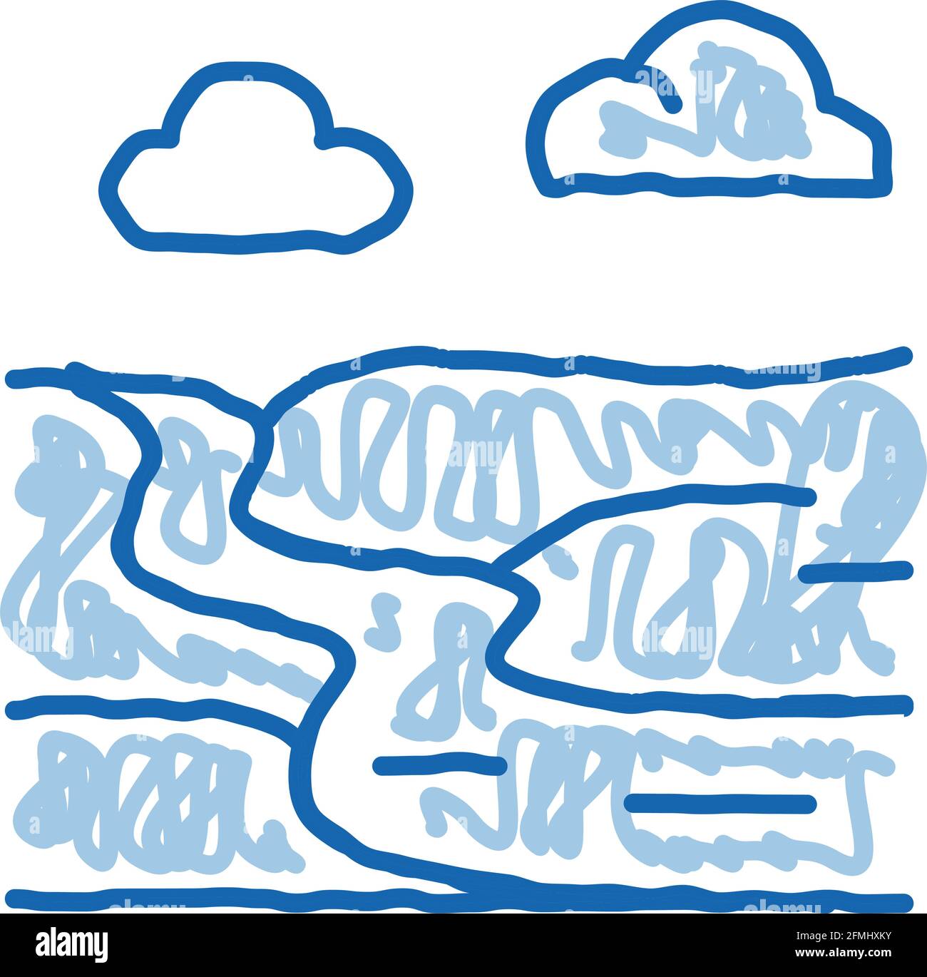 river landscape in countryside doodle icon hand drawn illustration ...