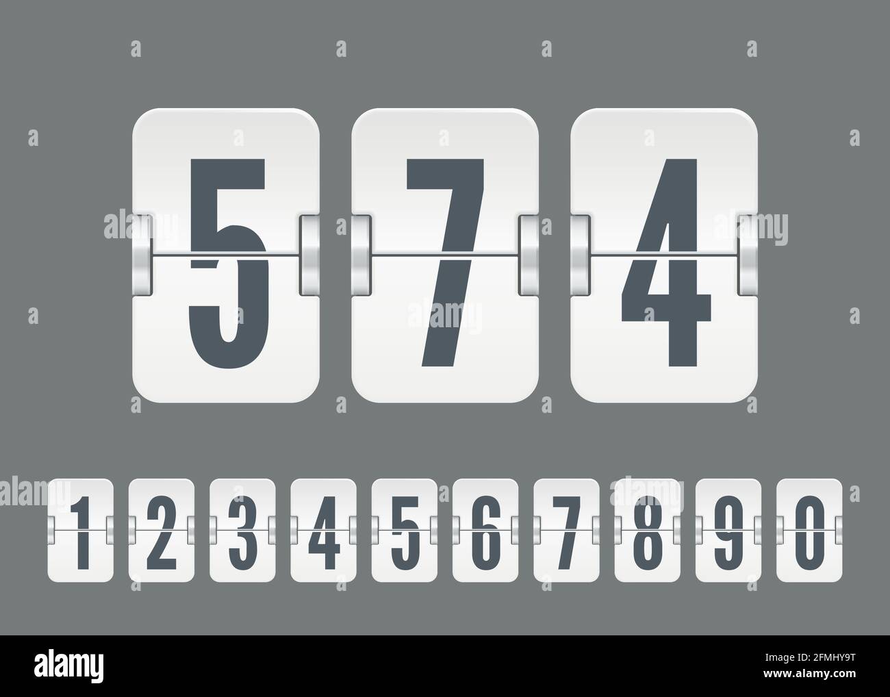 Vector white scoreboard numbers for flip countdown timer or calendar ...