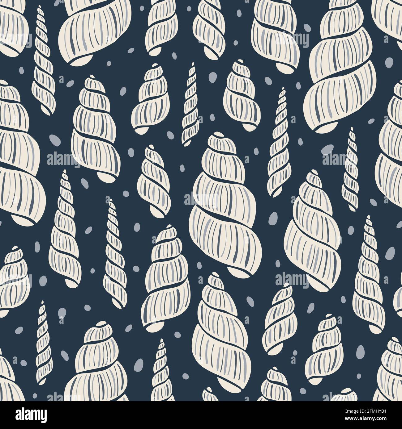 Hand-Drawn Sea Shells, Fossils and Pebbles Blue and Cream Vector ...