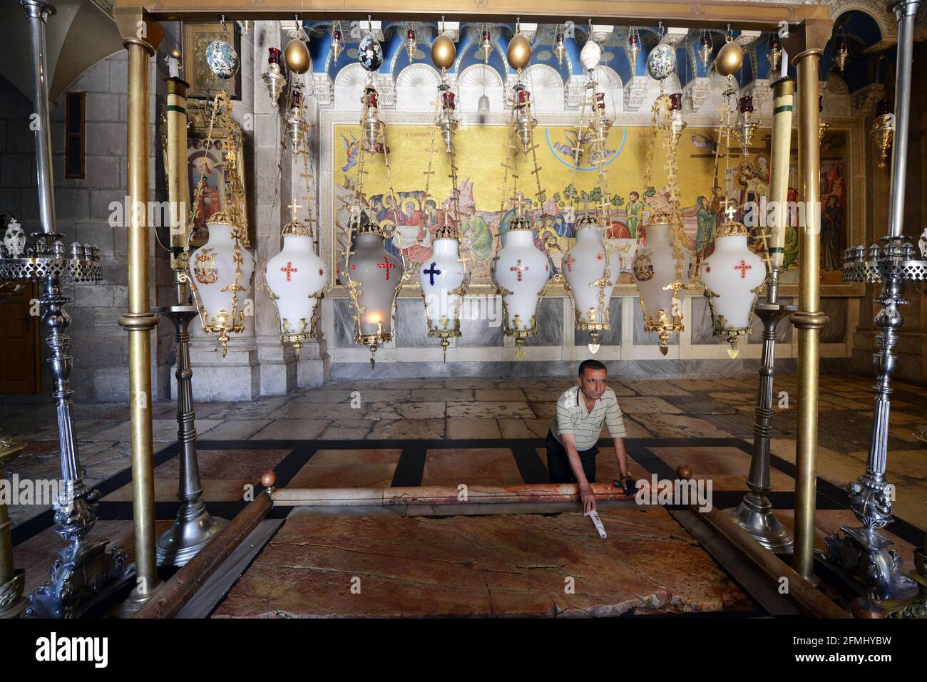 The Stone of Anointing inside the church of the holy Sepulchre in the ...