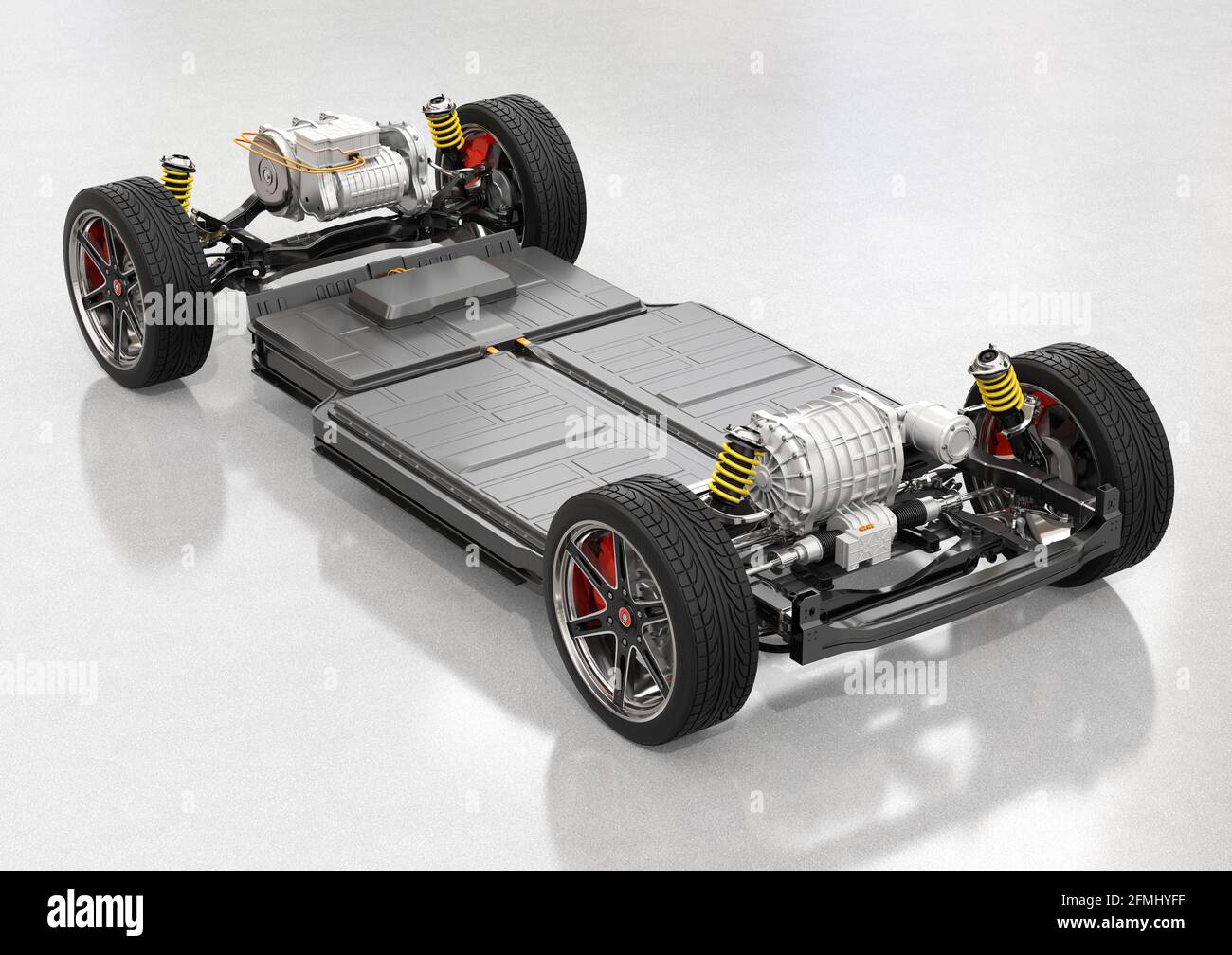 Electric Vehicle's chassis with dual motors and battery system isolated ...