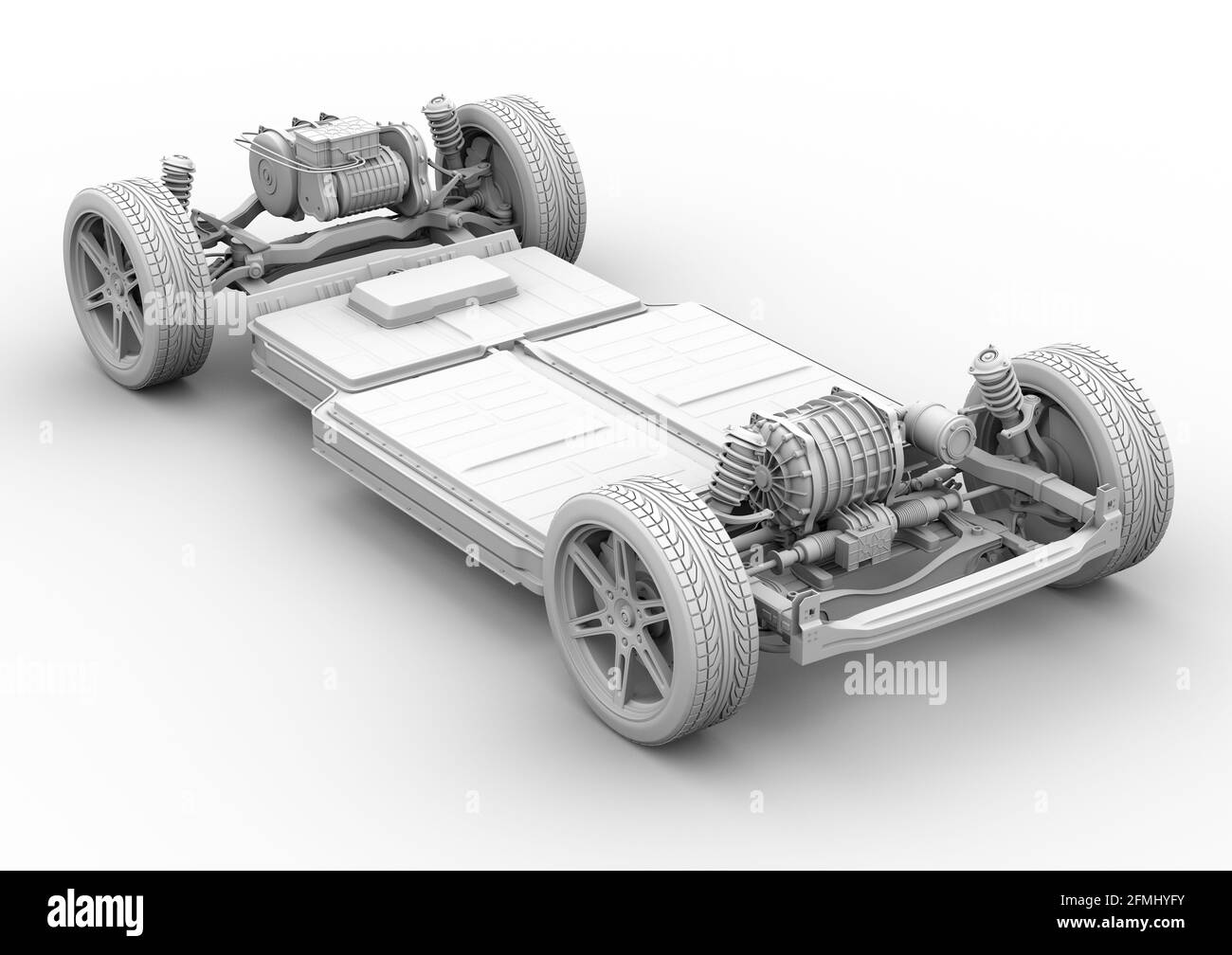 Clay rendering of Electric Vehicle's chassis with dual motors and ...