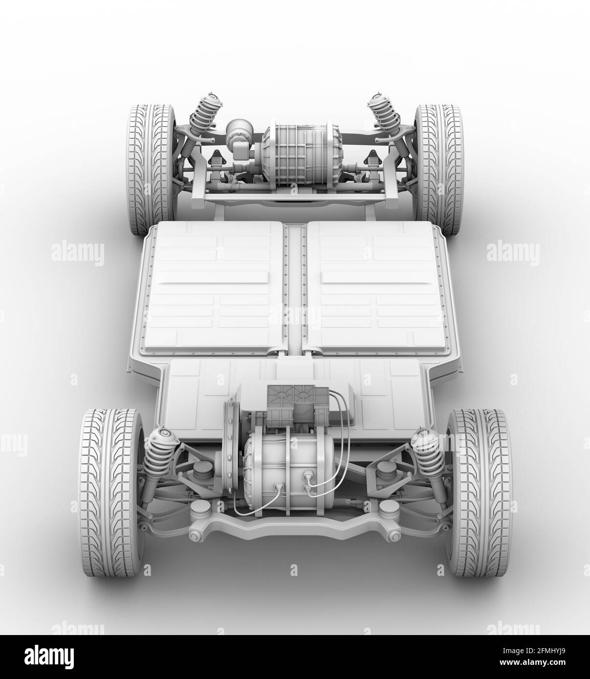 Clay rendering of Electric Vehicle's chassis with dual motors and ...