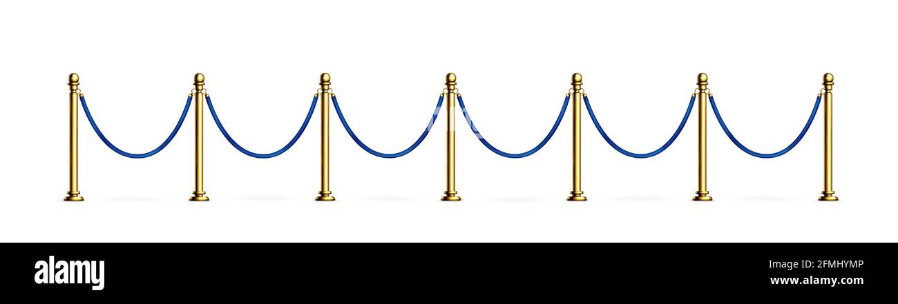Blue rope barrier with gold stanchions. Velvet fence for entrance to ...