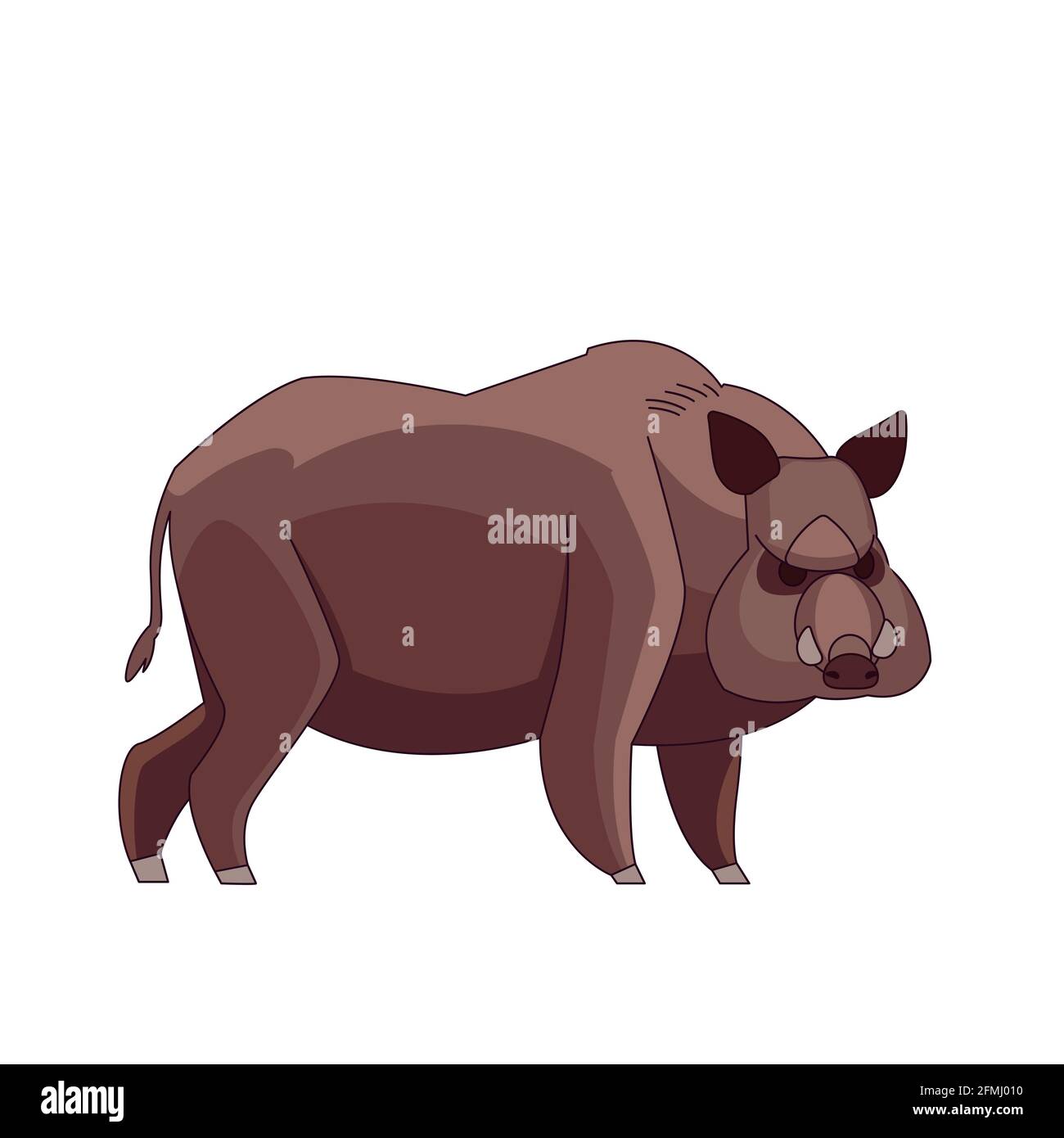 Wild boar watching around. Cartoon character of a big mammal animal. A ...