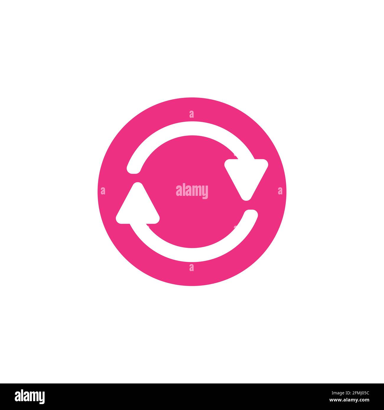 refresh or repeat icon . Two white opposite round arrows in pink circle ...