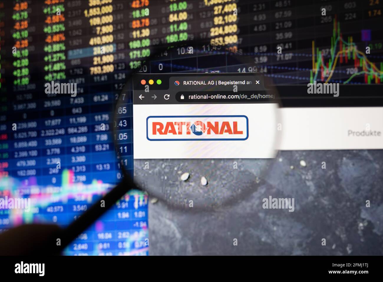 Rational company logo on a website with blurry stock market ...