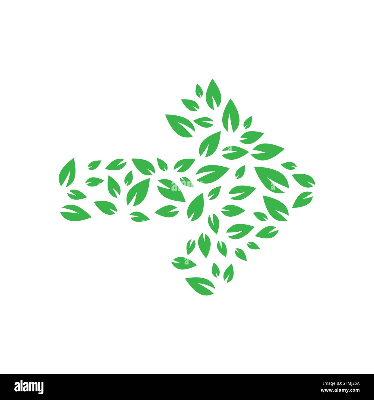 green right arrow made of leaves. Isolated on white. Continue icon ...