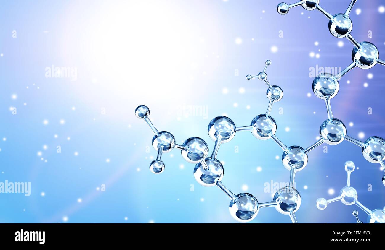 Models of abstract molecular structure on blue background. Copy space ...