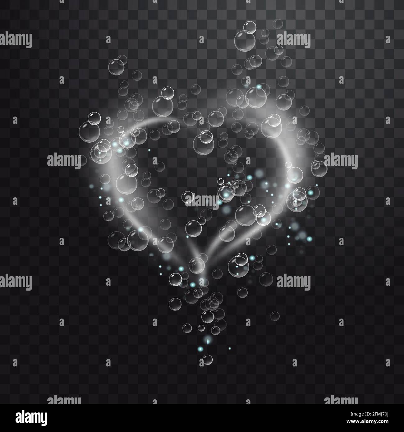 Realistic sparkling air bubbles in water. Bubbles fizzing under water ...