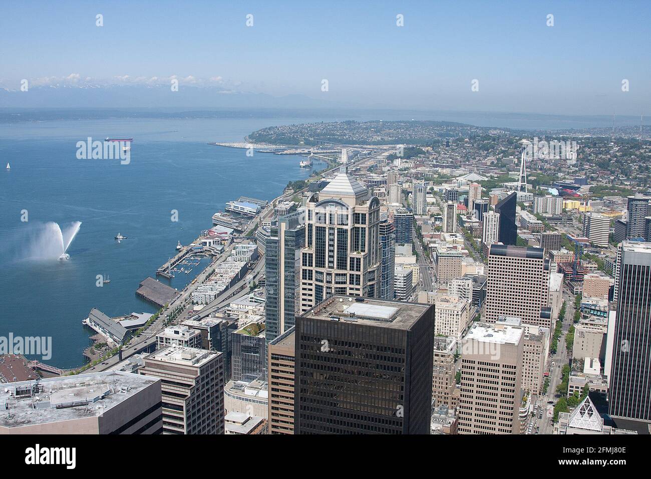 Downtown Seattle, looking across to the Olympic mountains from Columbia ...
