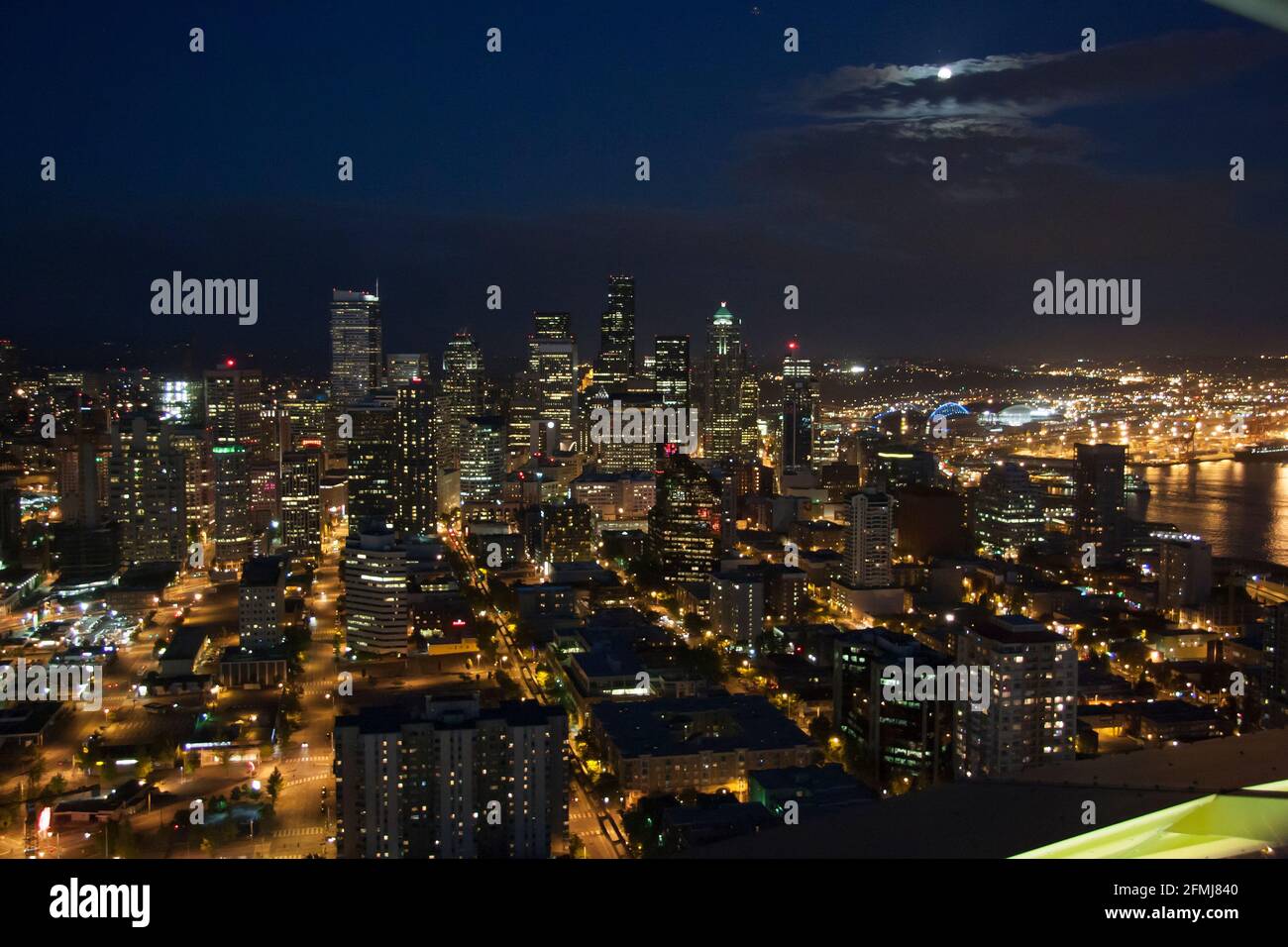 Seattle by night from the viewing platform of the Space Needle Stock ...