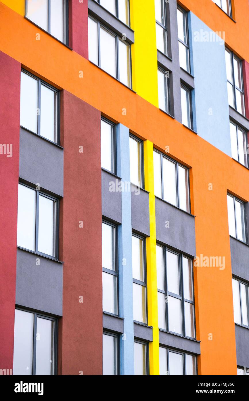 Modern building angle and windows. Multistory new multicolored ...