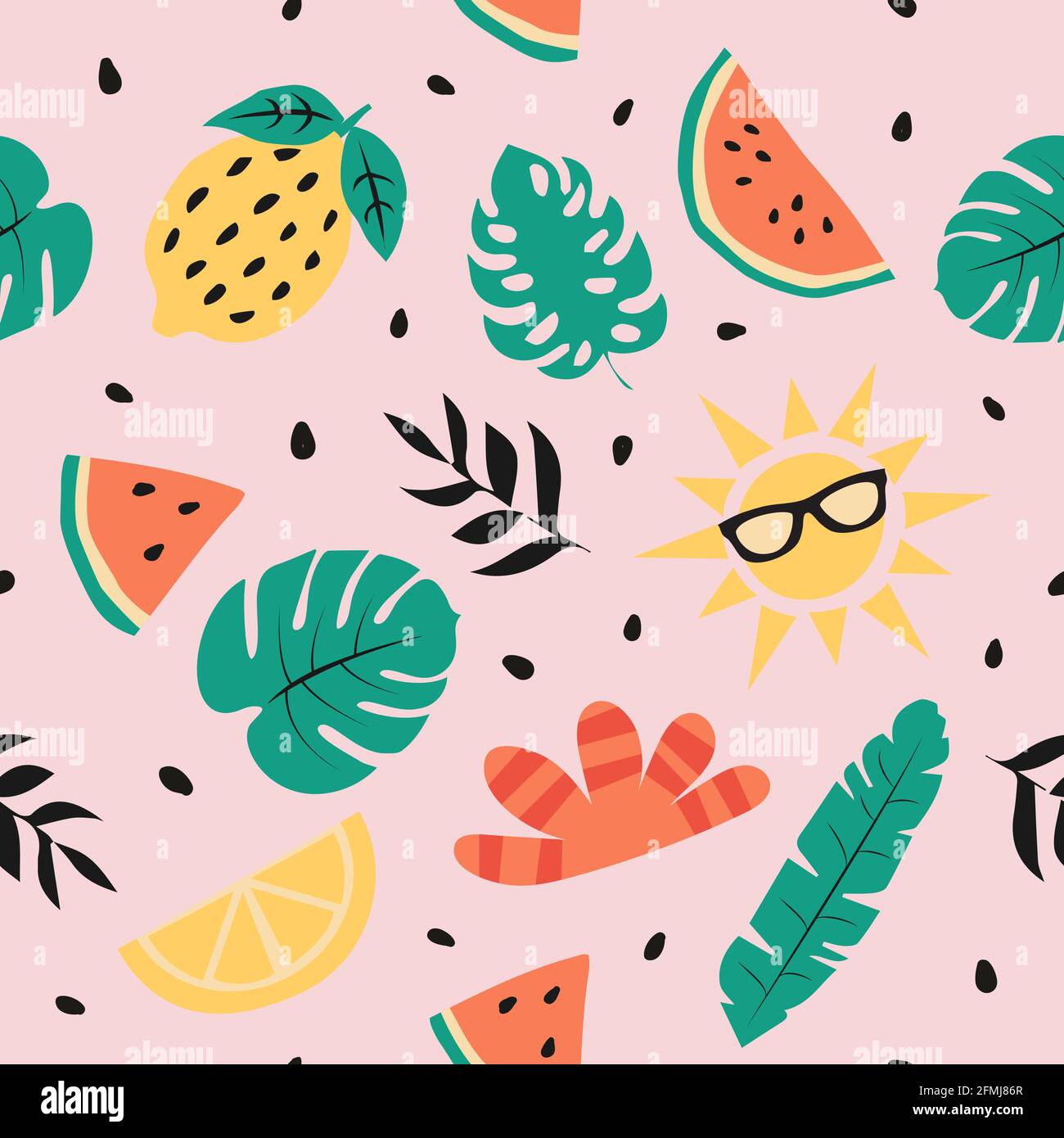 Summer seamless pattern. Summer vector background in flat style Stock ...
