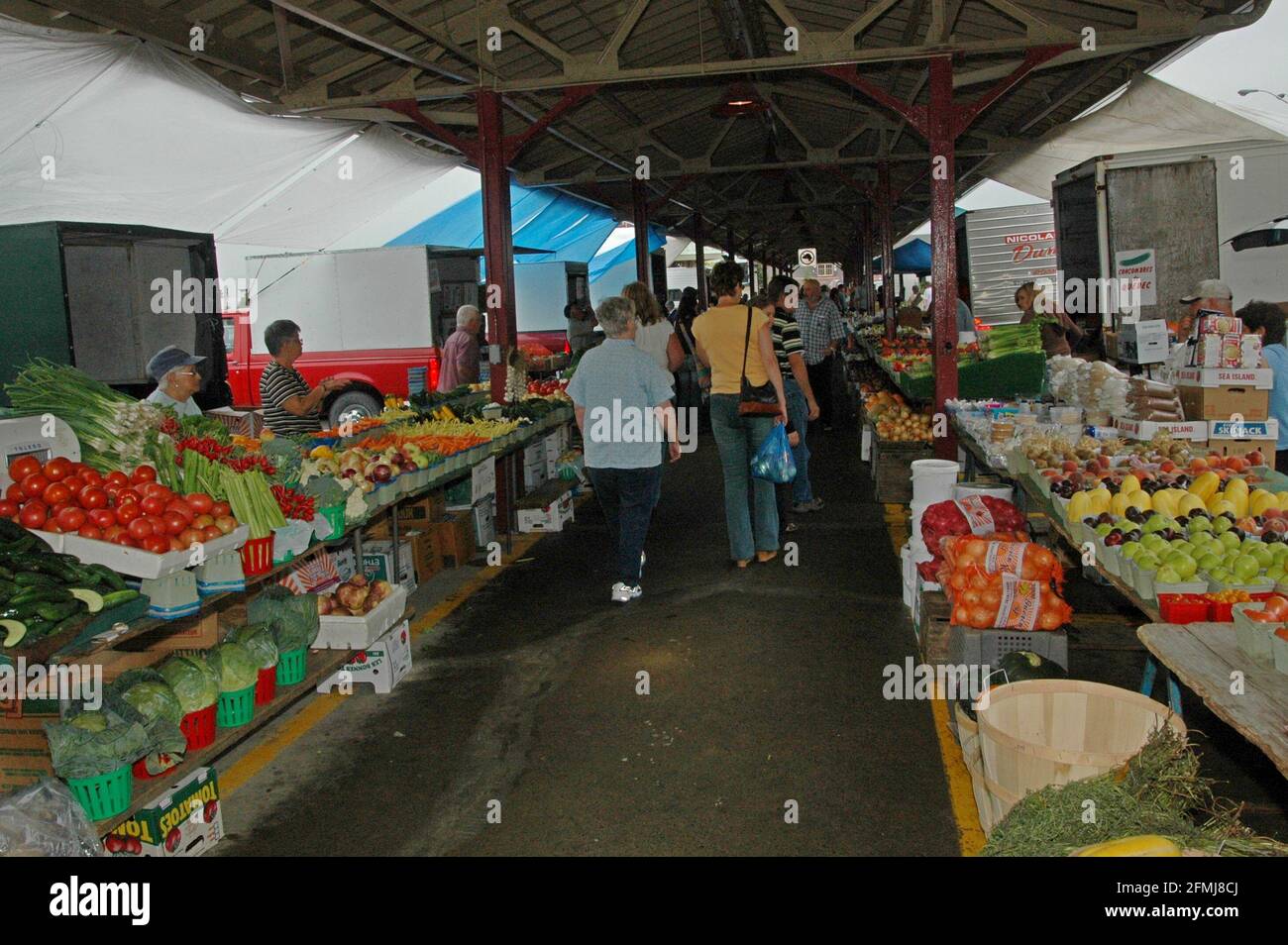 Stalls at the farmers market at St Antoine, Montreal, Quebec, August ...