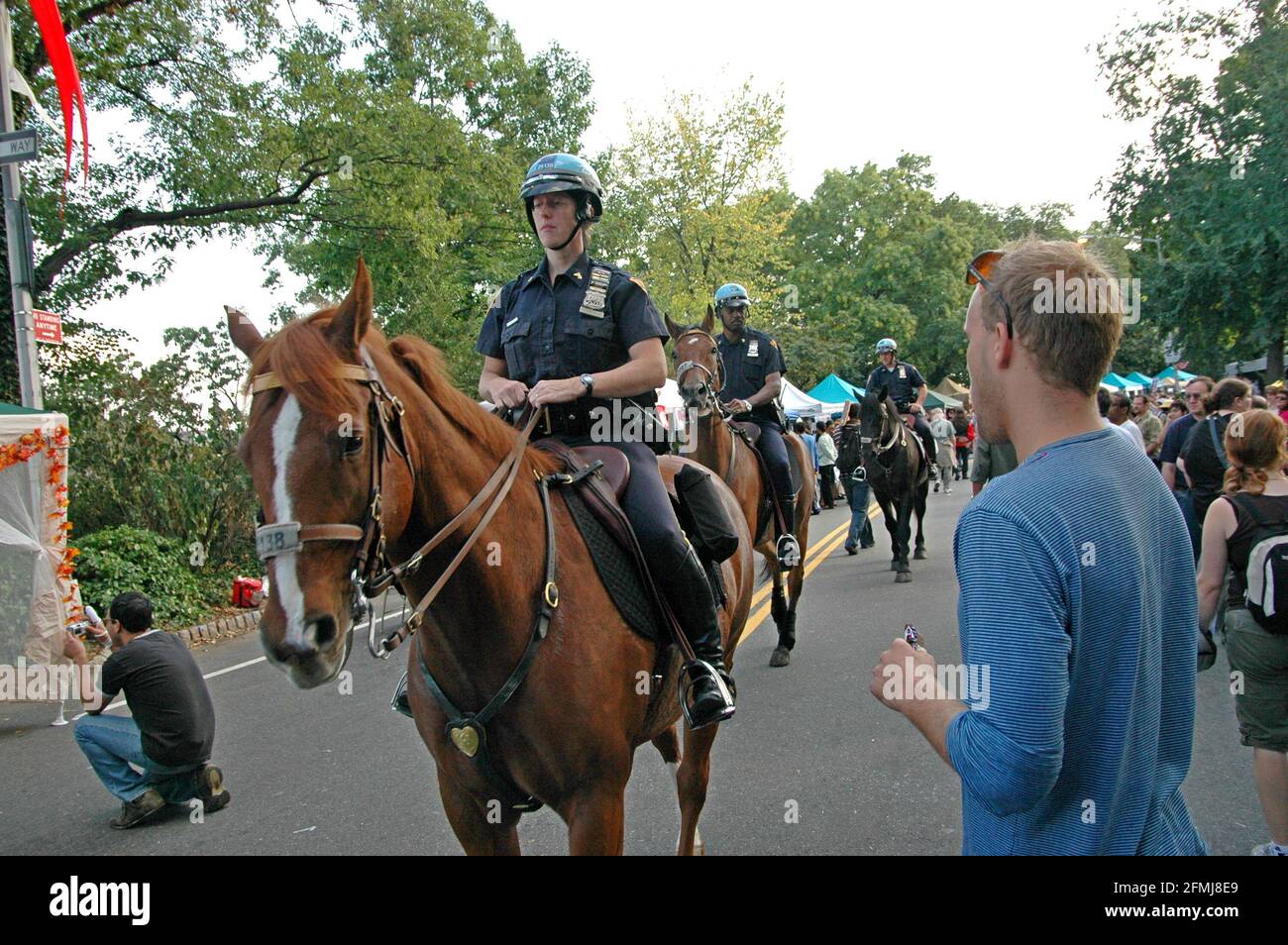 Mounted police officers arrive at the Fort Tryon Park Medieval Festival ...