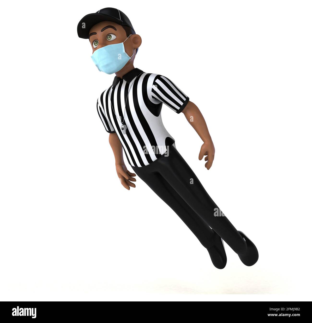 Fun 3D illustration of a black referee with a mask Stock Photo - Alamy