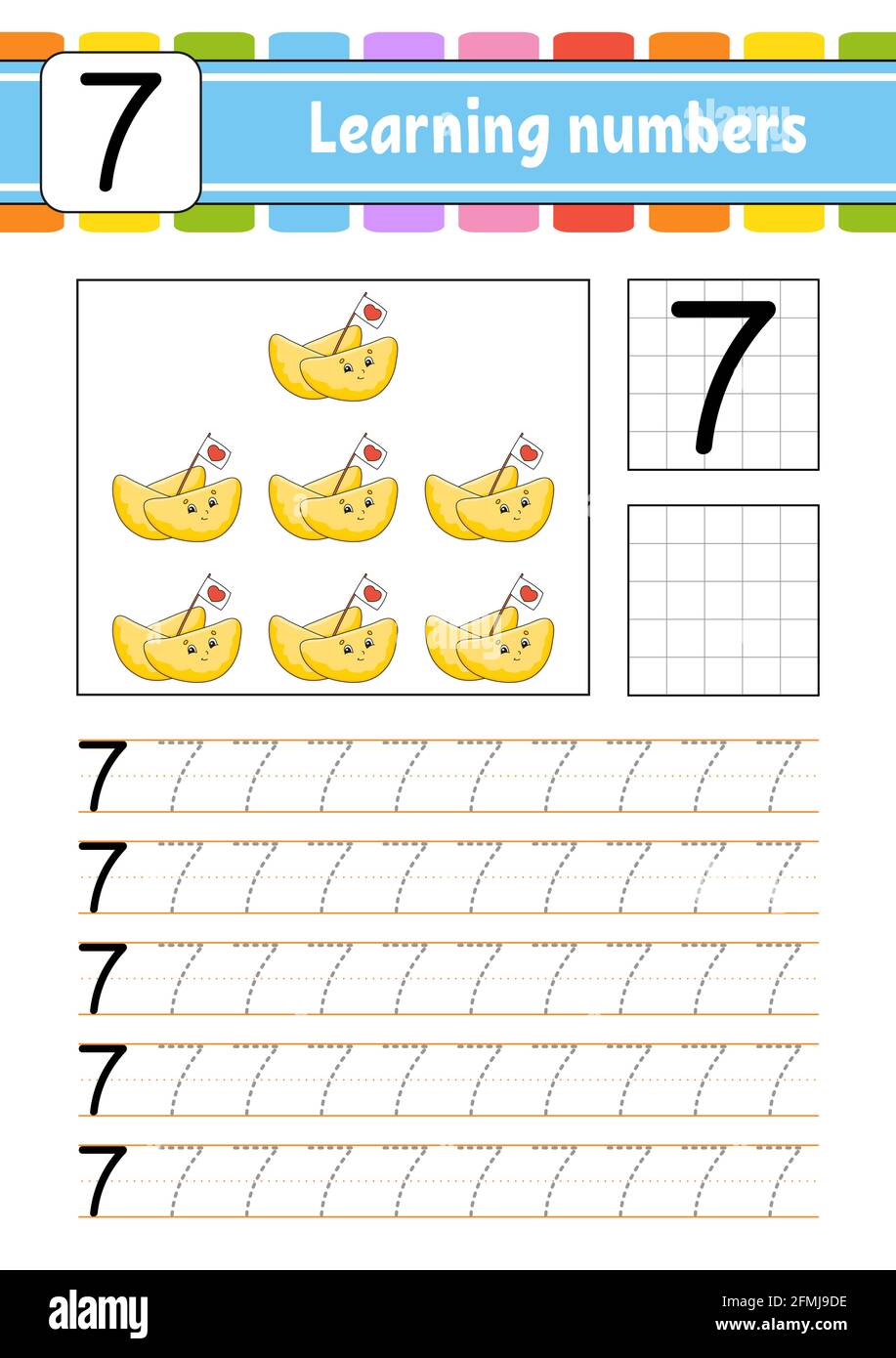 Number 7. Trace and write. Handwriting practice. Learning numbers for ...