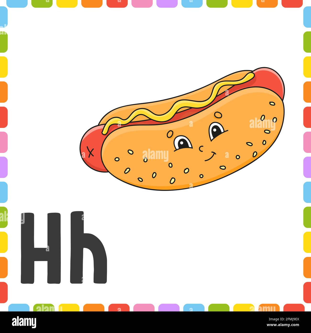 English alphabet. ABC square flash cards. Cartoon character isolated on ...