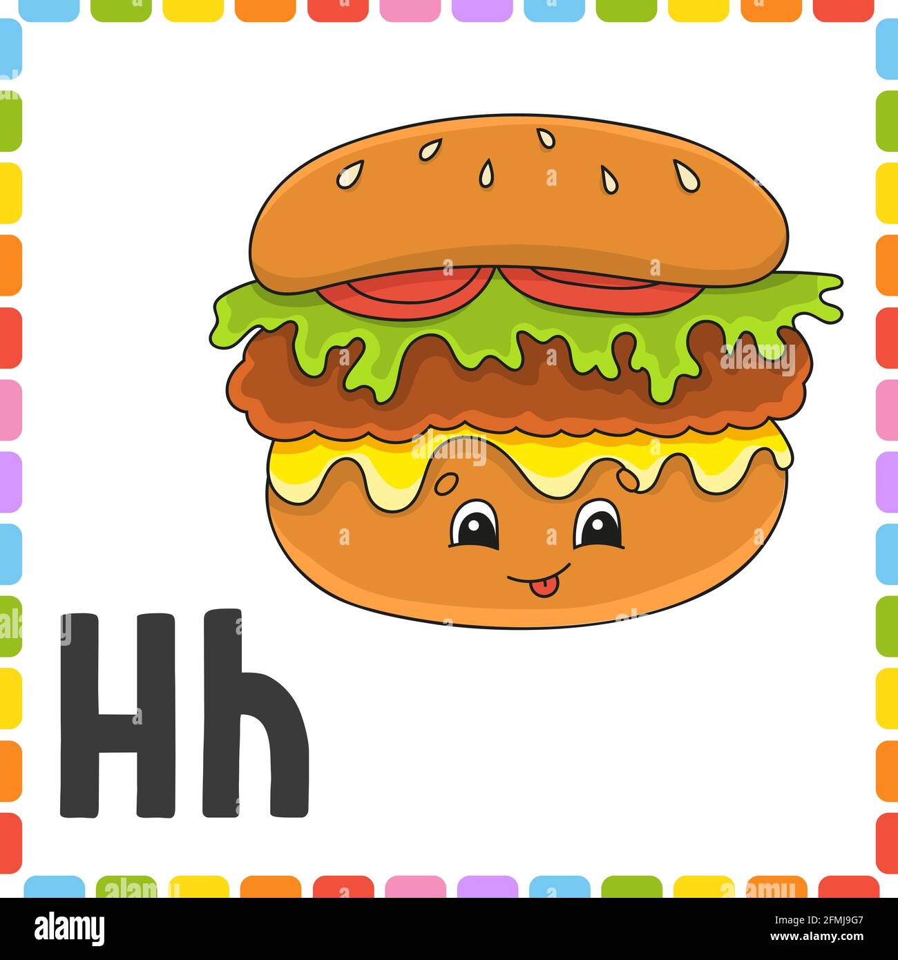 English alphabet. ABC square flash cards. Cartoon character isolated on ...